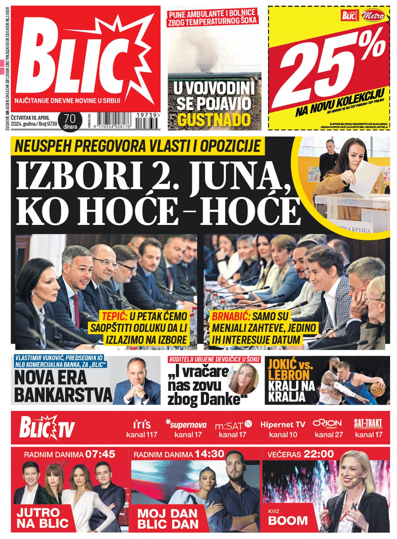 Naslovna strana za 18.4. - Blic