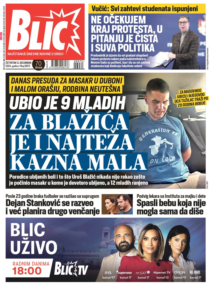 Naslovna strana za 12.12. - Blic