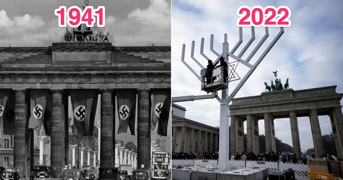 A 33-foot Jewish menorah lit up Berlin's 234-year-old Brandenburg Gate ...