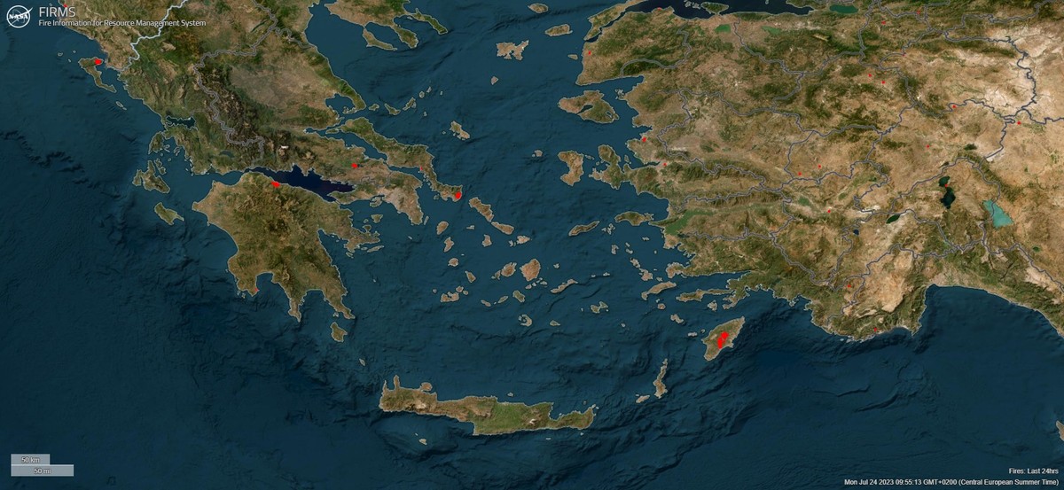 (Mapa) sedmi dan pakla: Vatra guta delove Rodosa, Krfa i Evije, u toku ...