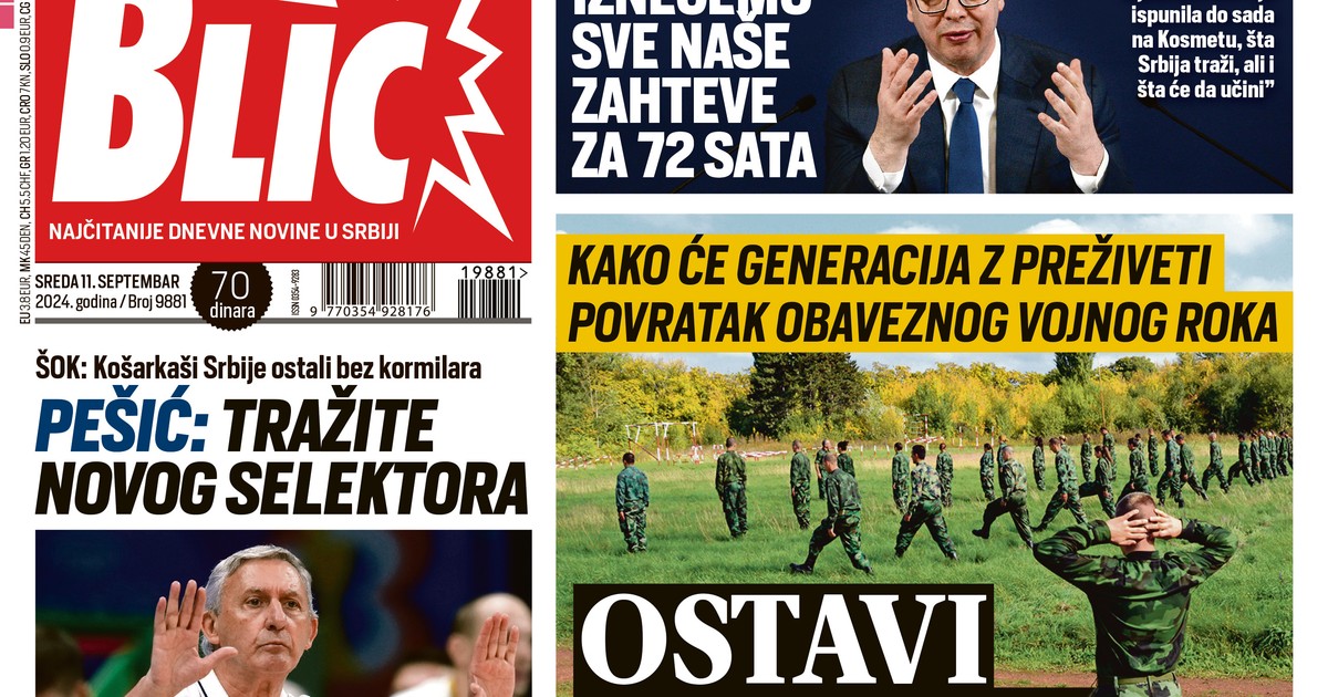 Naslovna strana za 11.9. - Blic