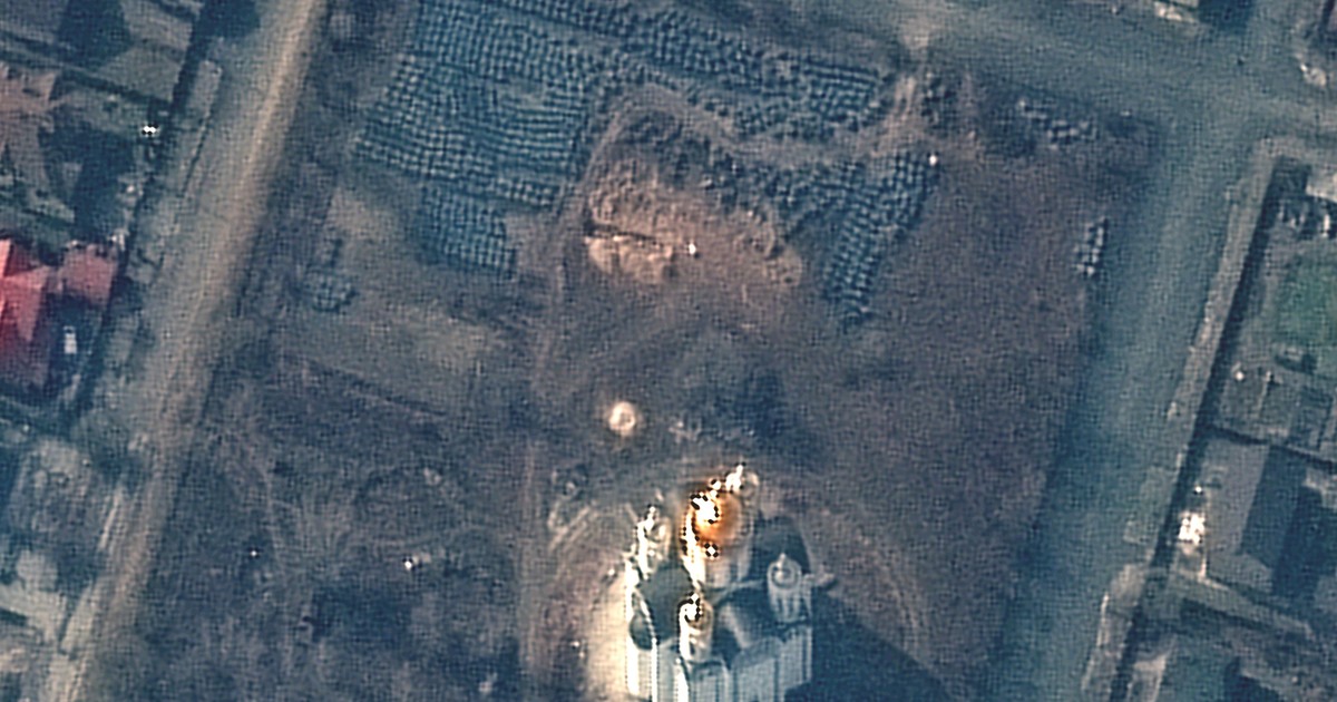 Satellite images appear to show a mass grave outside a church in Bucha ...