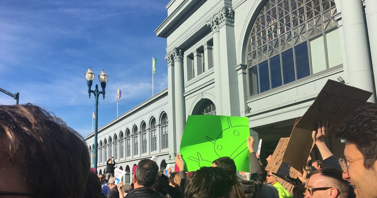 Google's Sergey Brin and Sundar Pichai speak at company rally ...