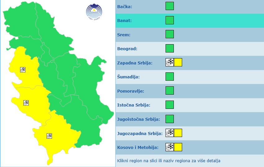 (Mapa) RHMZ se oglasio novim upozorenjem: Sneg prelazi u kišu ...