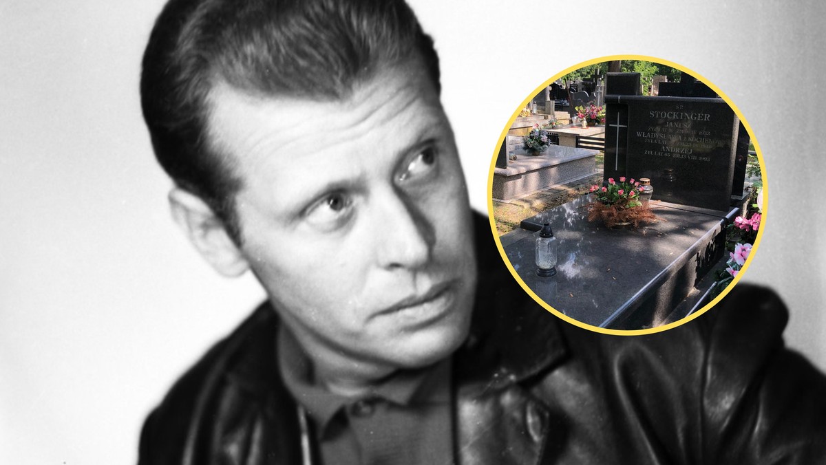 Grób Andrzeja Stockingera z jedną wiązanką i pustymi zniczami. Smutny ...