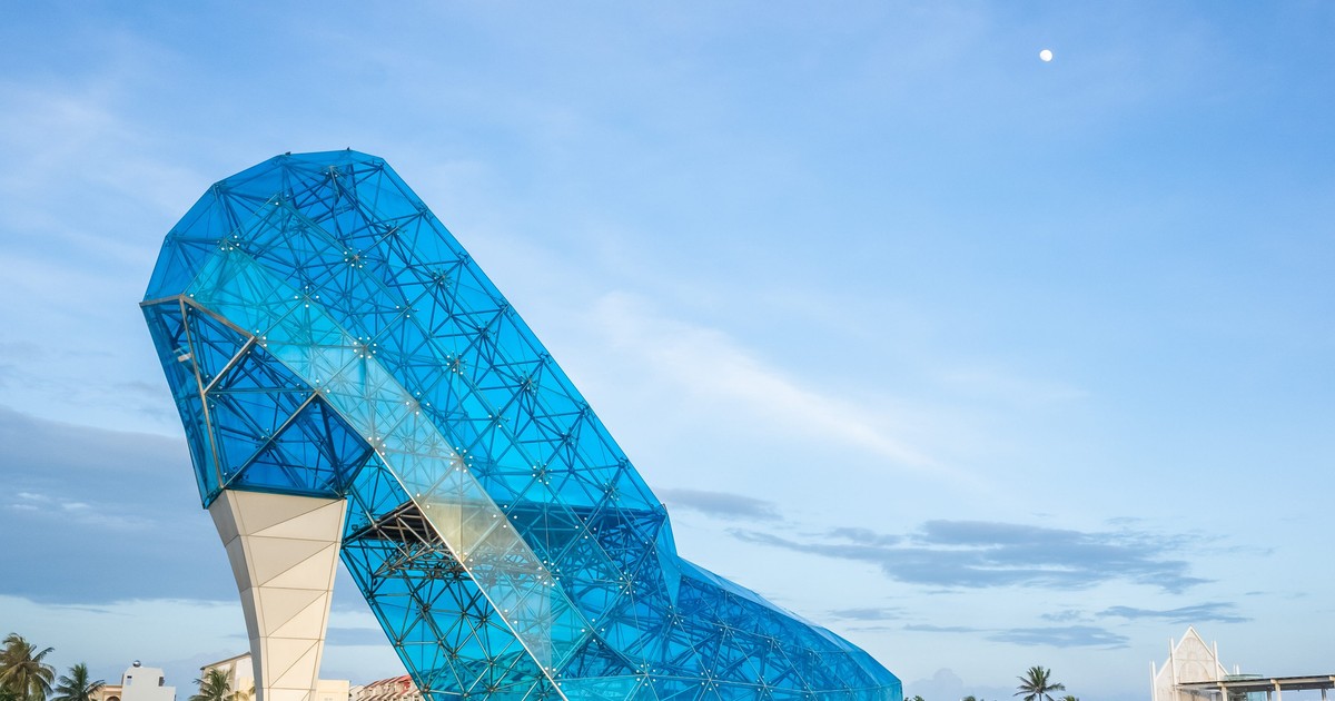 A bright-blue glass church in Taiwan is shaped like a giant version of ...