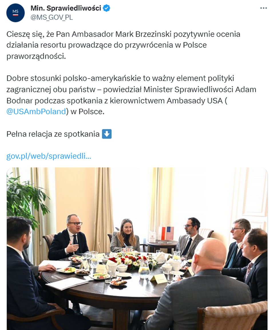 Minister Sprawiedliwości Adam Bodnar po spotkaniu z ambasadorem USA ...