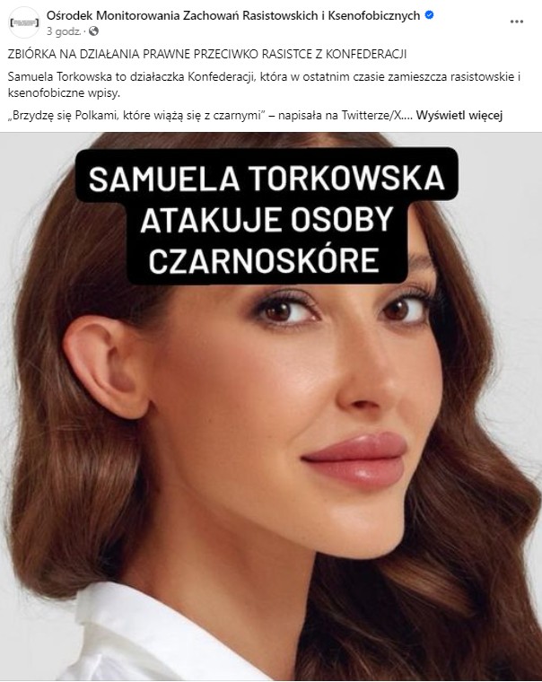 Zbiórka na pozew "przeciwko rasistce z Konfederacji". Jej wpis wywołał ...