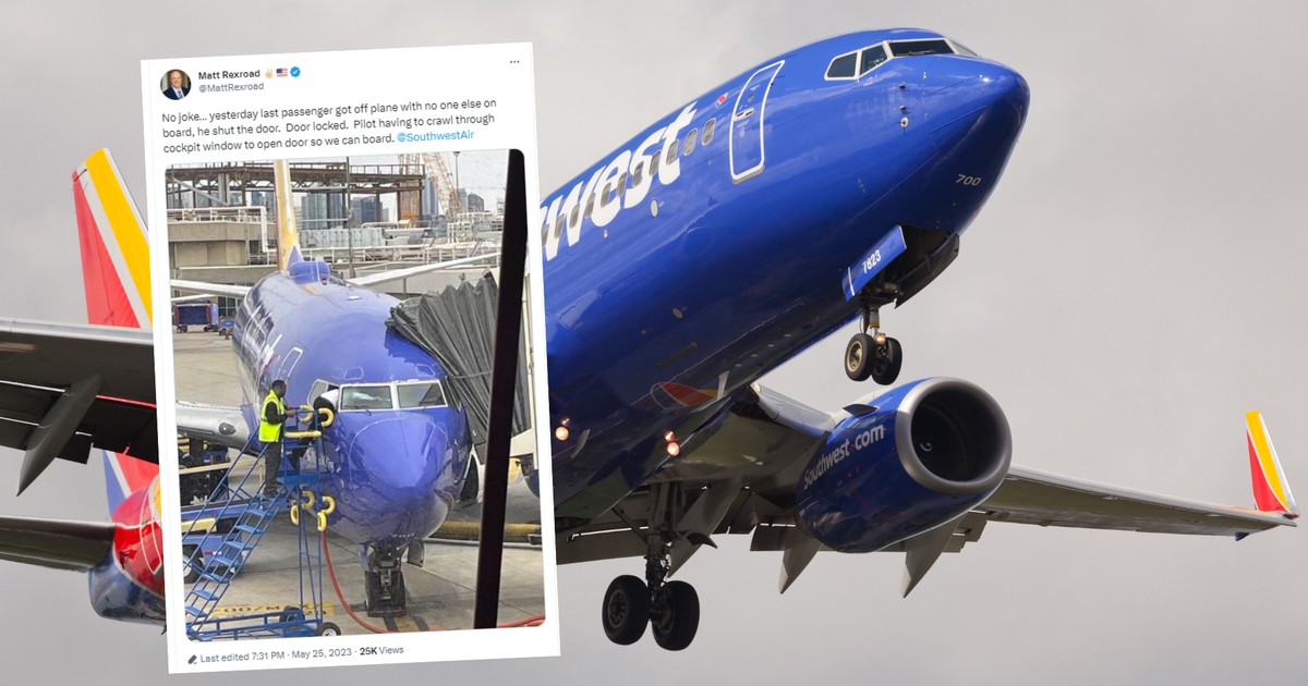 USA. Pilot przeciskał się przez okno samolotu. Niecodzienny widok na ...