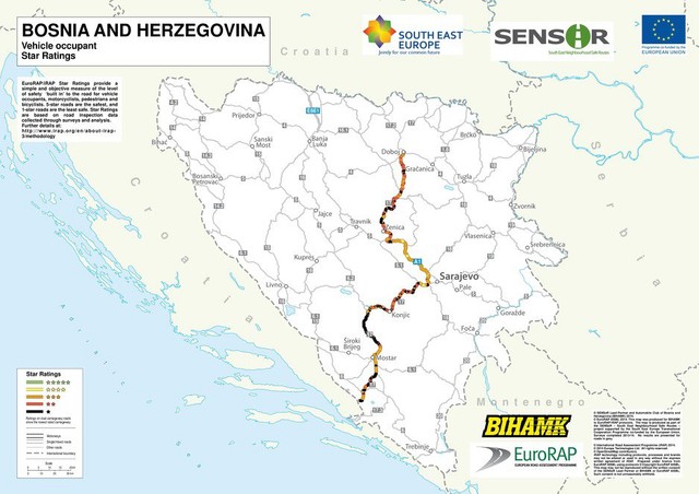 Mapa koja upozorava: 50 odsto puteva u BiH su putevi visokog rizika