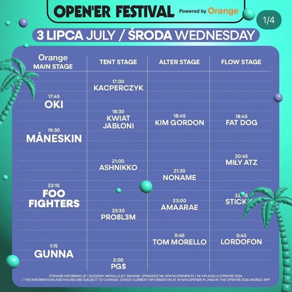 Open'er Festival 2024: Kto, gdzie i kiedy? Dokładna rozpiska godzinowa ...