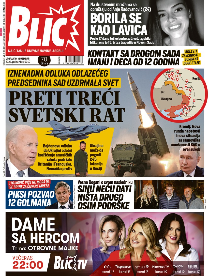 Naslovna strana za 19.11. - Blic
