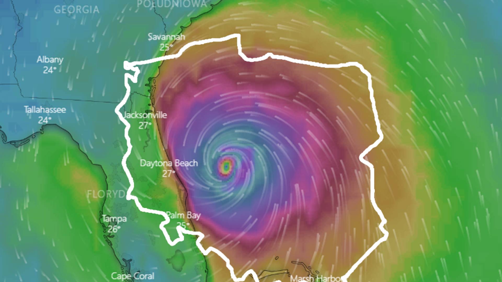 Huragan Dorian. Nanieśliśmy kontury Polski na mapę cyklonu - Noizz