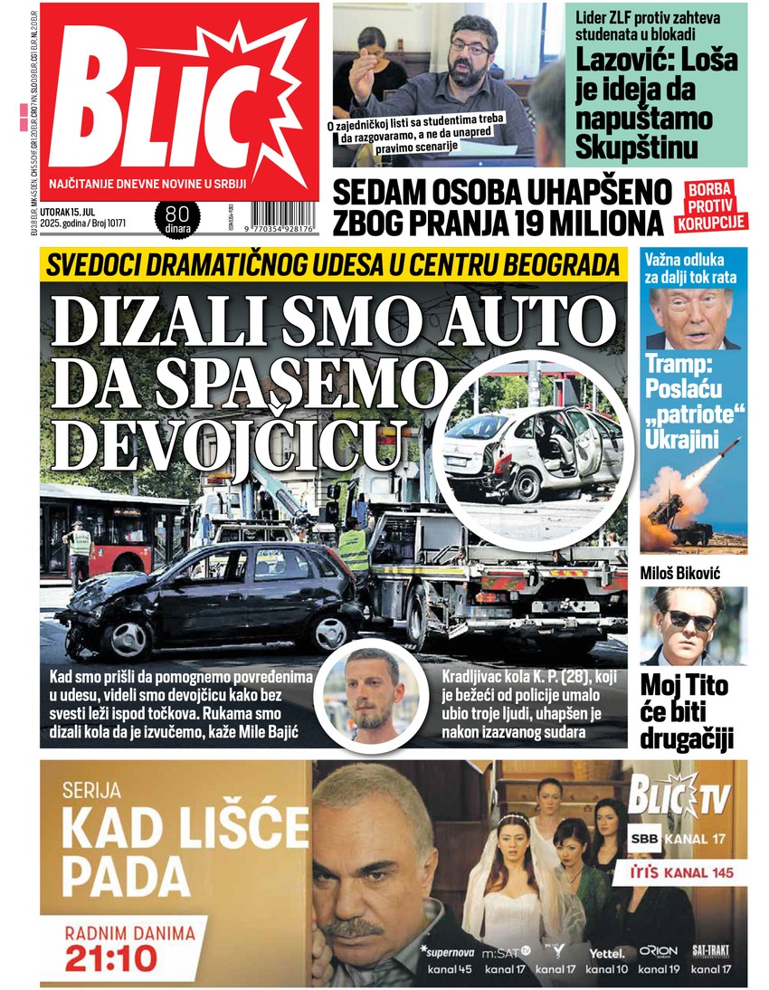 Naslovna strana za 15.7. - Blic