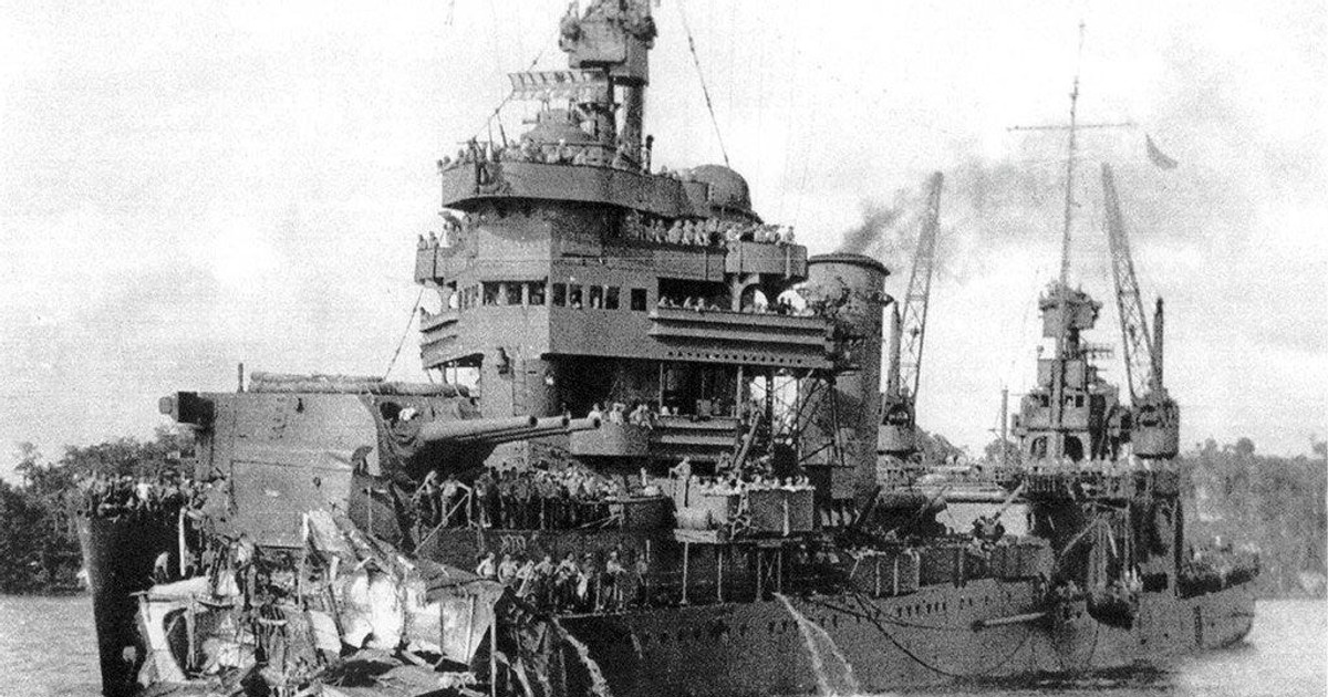 A US Navy warship held together with coconut logs after a Japanese torpedo strike once sailed ...