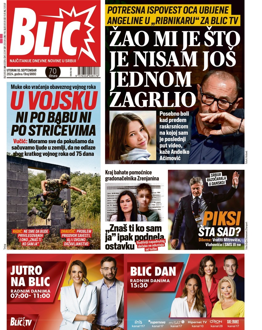 Naslovna strana za 10.9. - Blic