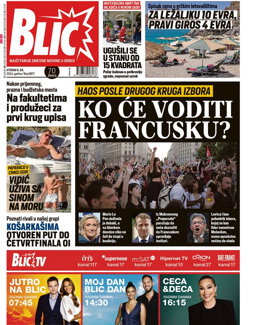 Naslovna strana za 9.7. - Blic
