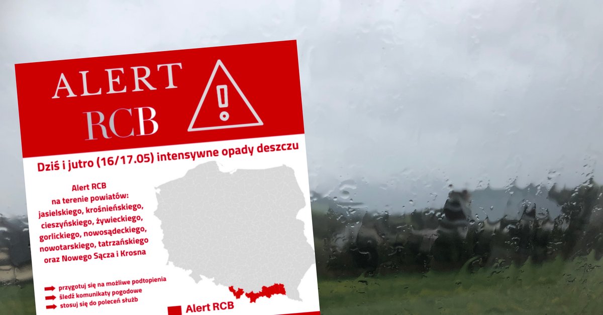 Alert RCB dla regionów podgórskich. "Możliwe intensywne opady deszczu i podtopienia" - Kraków