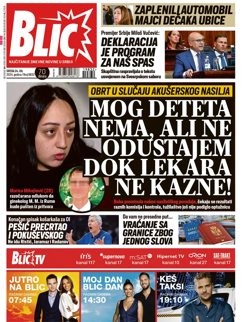 Naslovna strana za 24.7. - Blic