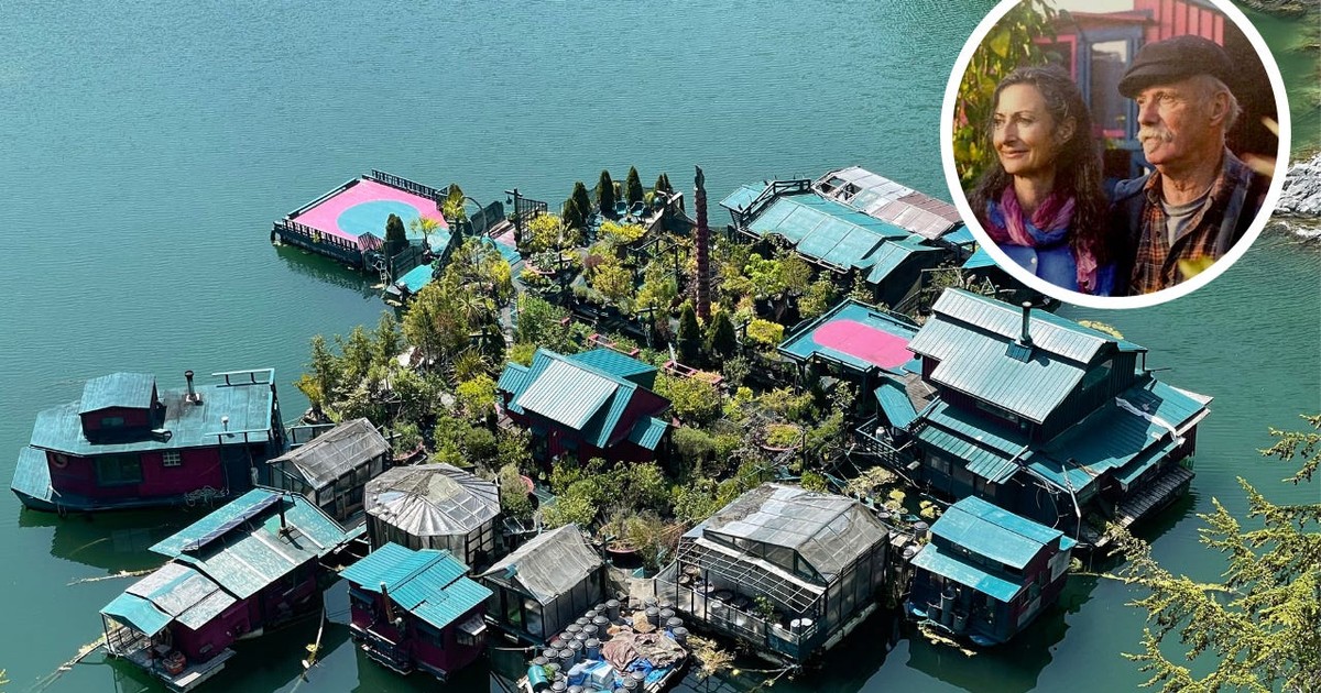 A woman lives on a floating island in Canada that she built with her ...