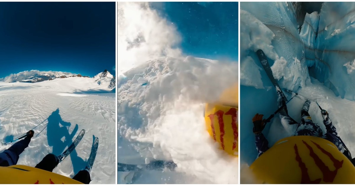 Scary helmet-cam footage shows skier's sudden fall into a hidden ...