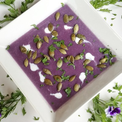 Fűszeres lila batáta krémleves recept