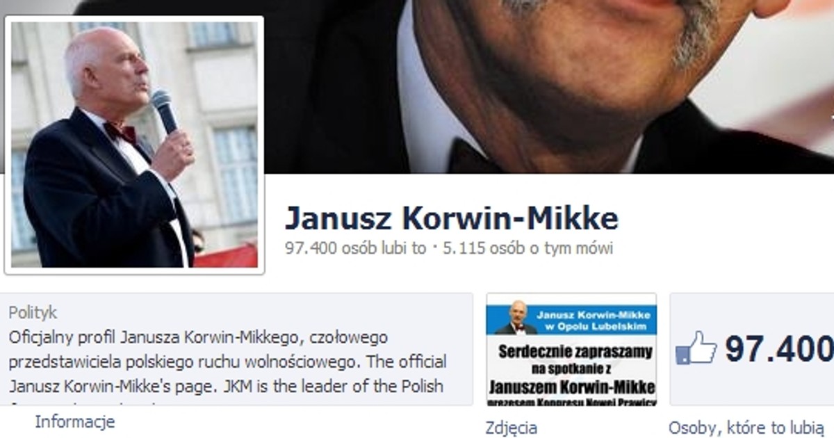 Janusz Korwin-Mikke najbardziej popularnym politykiem na Facebooku - Wiadomości