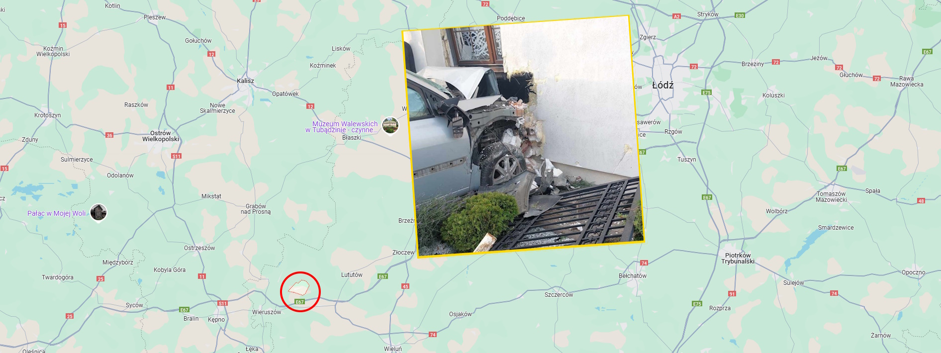 Wypadek koło Wieruszowa. Pijana kobieta wjechała w dom