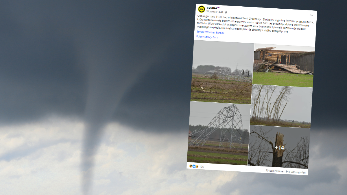 Trąba powietrzna przeszła przez Wielkopolskę. Słupy zgięte w pół