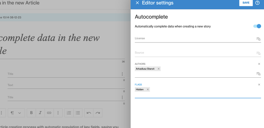 Autocomplete data in the new Article | What's new in Ring Publishing?