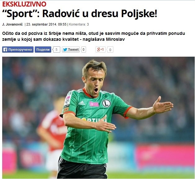 Serbskie media: Miroslav Radović chce grać dla Polski - Przegląd ...