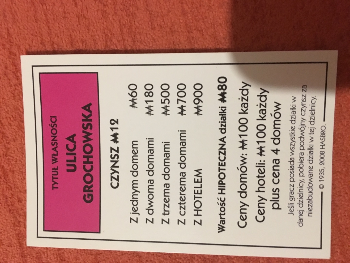 Zagubiona karta własności monopoly. Czy ktoś może podać wartości na tej ...